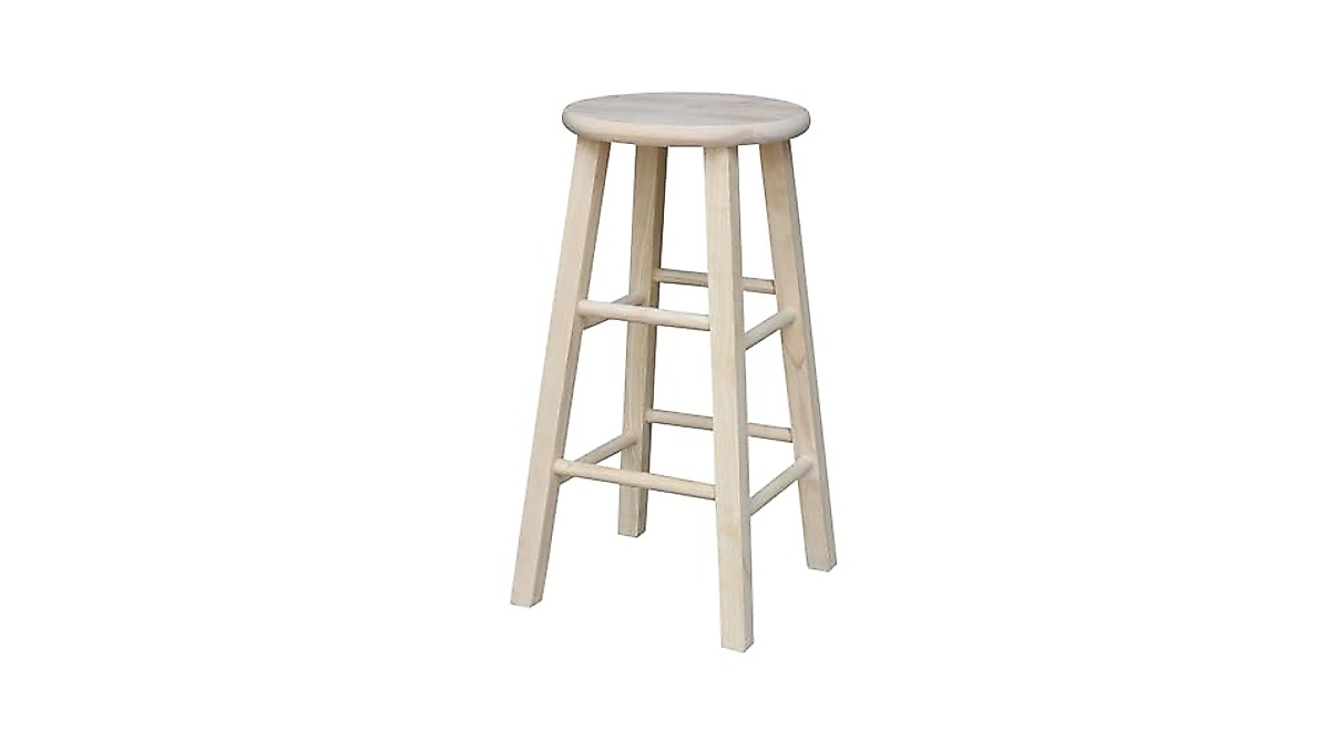 Unfinished Wooden Bar Stool - Customizable 24-Inch Counter Height