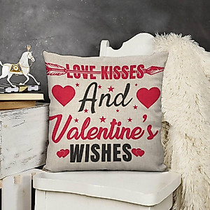 Love Kisses Valentine Throw Pillow Covers 18×18 Pillowcases Set of 2 Romantic Wishes Linen Decorative Square Pillow Case Cushion Covers Standard Size for Sofa Couch Outdoor Bed Pillow Protectors