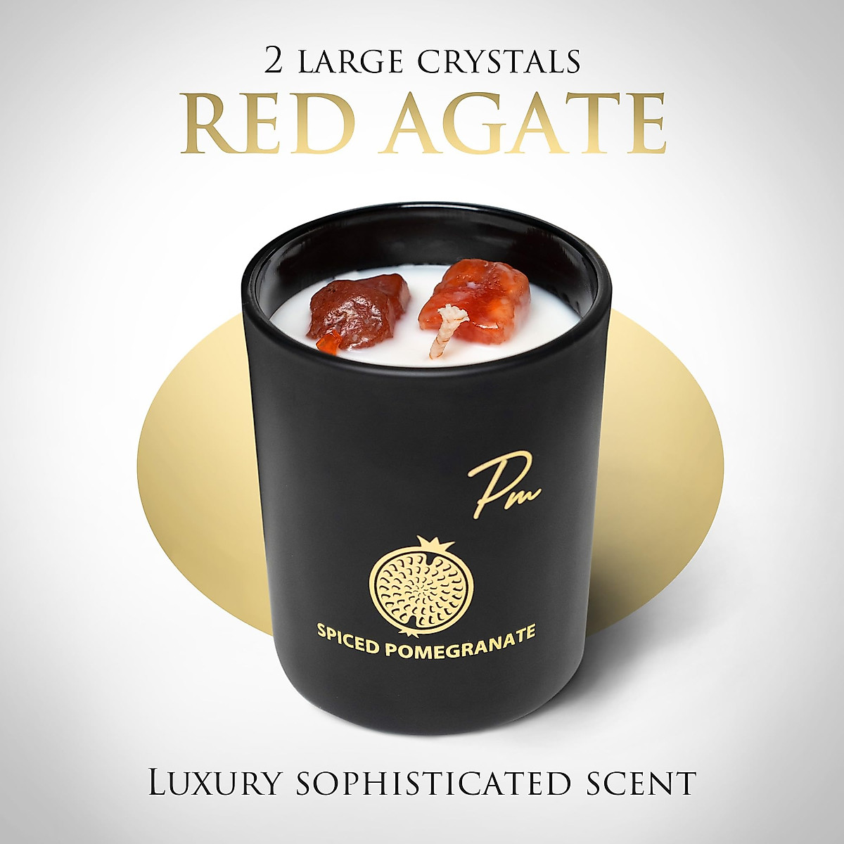 Luxury Crystal Candle, Spiced Pomegranat Scented, Candles with Crystals Inside, Aromatherapy Healing Candles, Red Agate Crystals, 6Oz Jar
