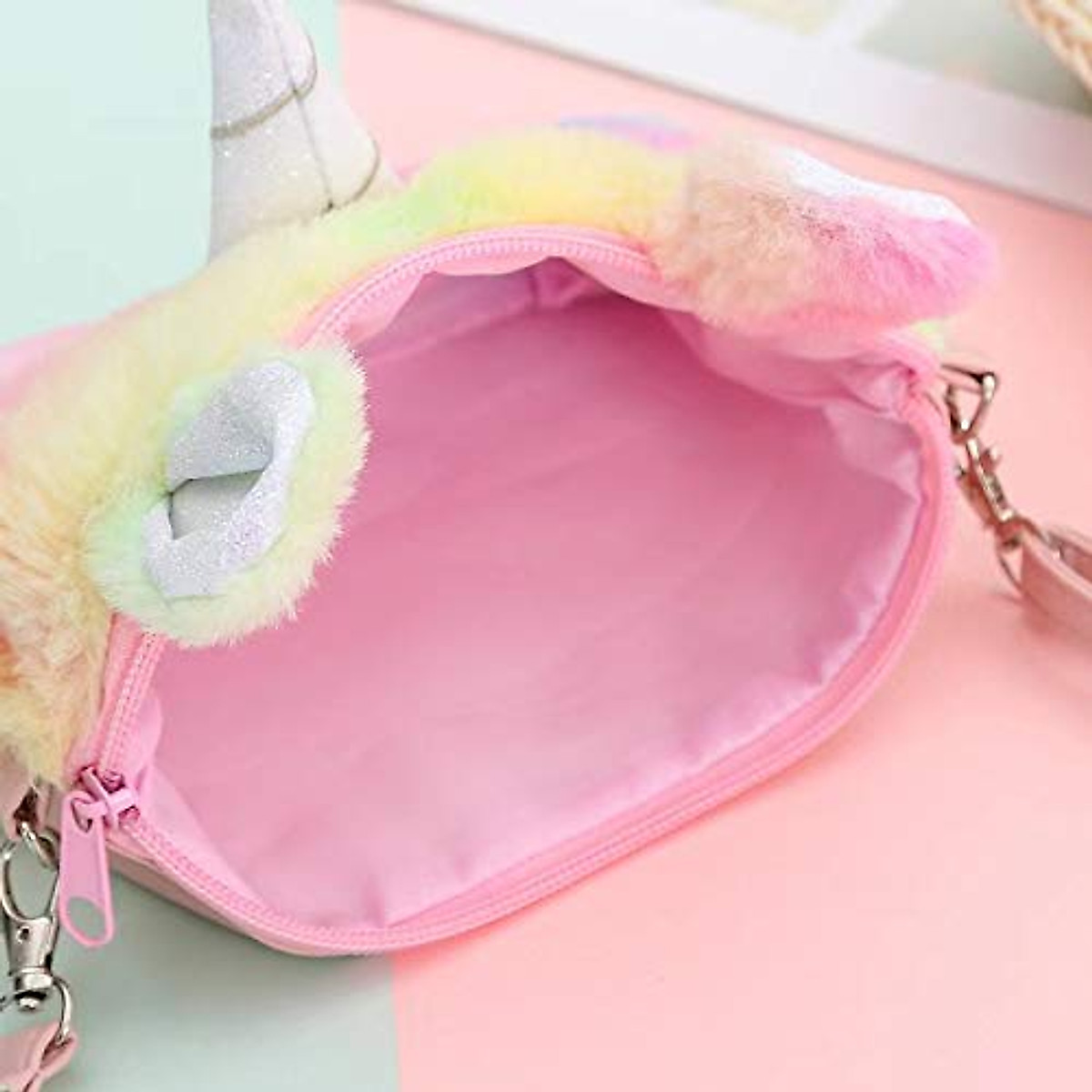 2pcs Little Girl Unicorn Purses Toddler Purses,1pcs Mermaid Bag with Cat Ear Hair Clips/Elastic Hair Ties and Plush keychain