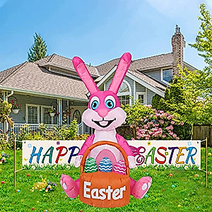Toodour 4FT Easter Inflatable Bunny Decorations - Inflatable Easter Bunny with Egg, Easter Blow up Outdoor Yard Decoration Built-in LED Lights for Easter, Holiday, Party, Yard, Garden, Lawn,