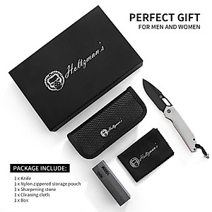 Holtzman's Gorilla Survival Mens Folding Pocket Knife Set D2 Steel Blade G10 Handle Pocket Knife EDC Gift set for Men (black blade+dark grey/ed liner G10 handle)