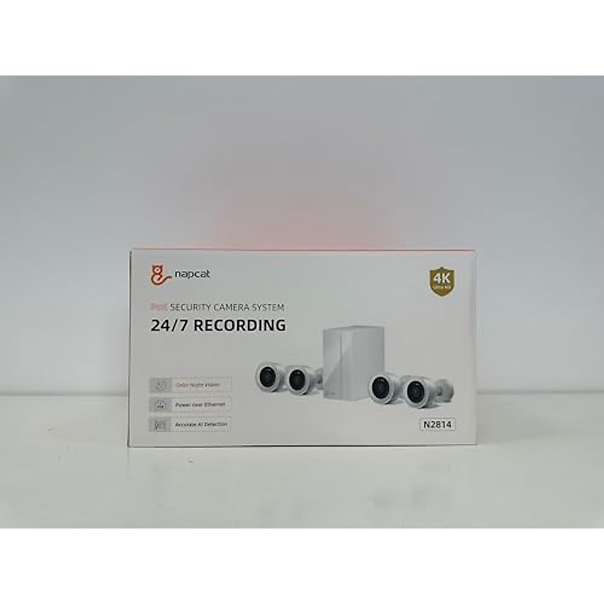 NAPCAT 4K PoE Security Camera System, F1.0 Color Night Vision, 130° Wide Angle, Spotlight, AI Detection, NVR with 2TB HDD, 4Pcs 8MP IP67 PoE IP Outdoor Wired Home Security Cameras (N2814)