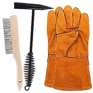 Hilitchi 3Pcs Welding Slag Removal Tool Set, Welding Chipping Hammer with Coil Spring Handle, Wire Brush Wire Scratch Brush for Cleaning Rust and Welding Protective Gloves