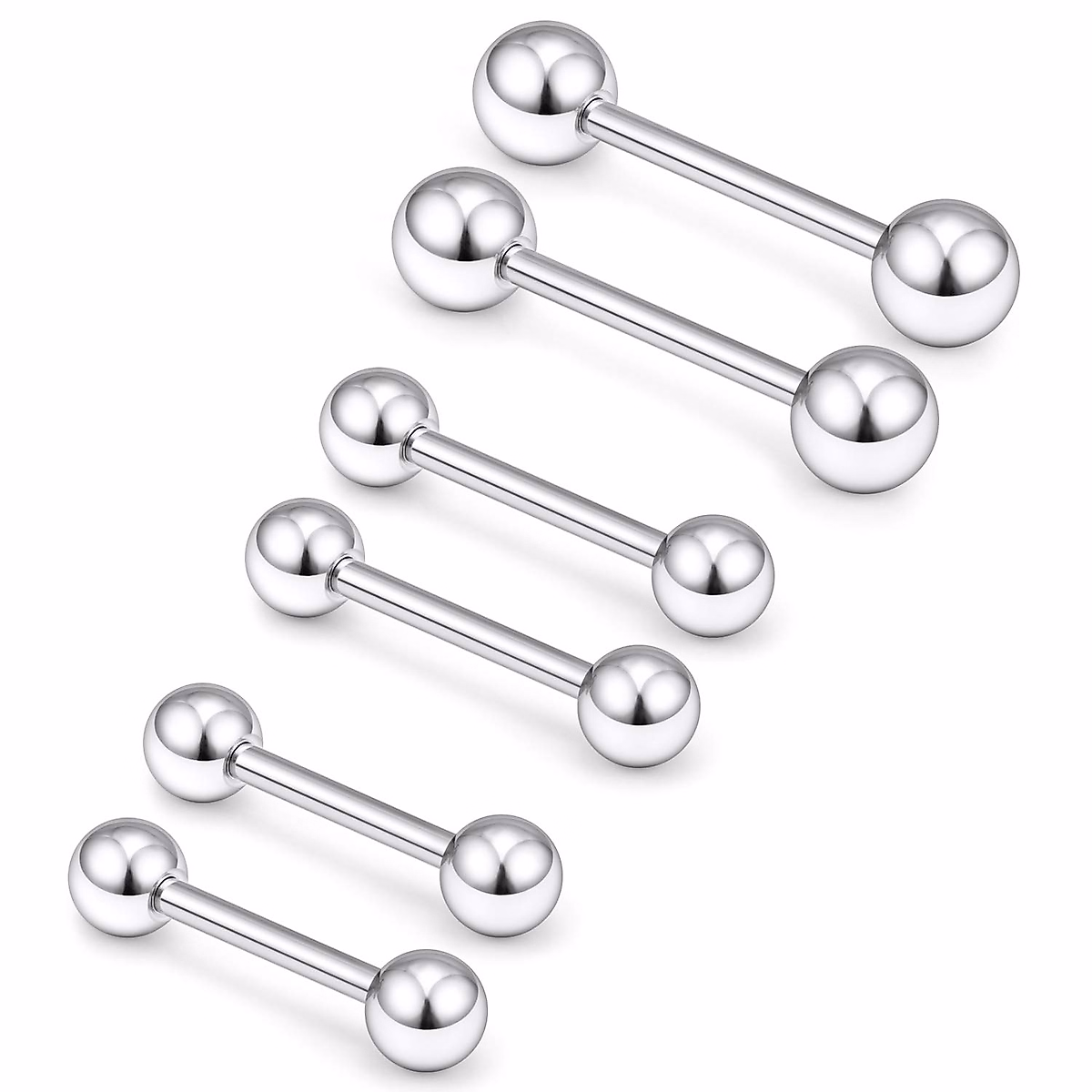 Ftovosyo Nipple Shield Barbell 12G 3 Pairs Stainless Steel Externally Threaded Tongue Ring Bar Body Piercing Jewelry 12mm 14mm 16mm Silver