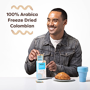 Waka Premium Instant Coffee Medium Roast, 8 Single Serve Packets in a Recyclable Box, 100% Arabica Beans, Freeze Dried Granules, For Hot or Iced Coffee