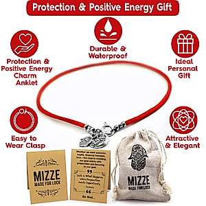 Red Protection & Positive Energy Anklet for Women on Silk String - Sterling Silver Coin Charm & Hamsa Hand Ankle Bracelet for Protection - 9.5" Length with Spring Ring Clasp