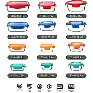 Klareware 24 Pieces Glass Food Storage Containers with Airtight Snap Locking Lids Pantry Kitchen Glass Meal Prep Lunch Containers Microwave Oven Freezer and Dishwasher Safe