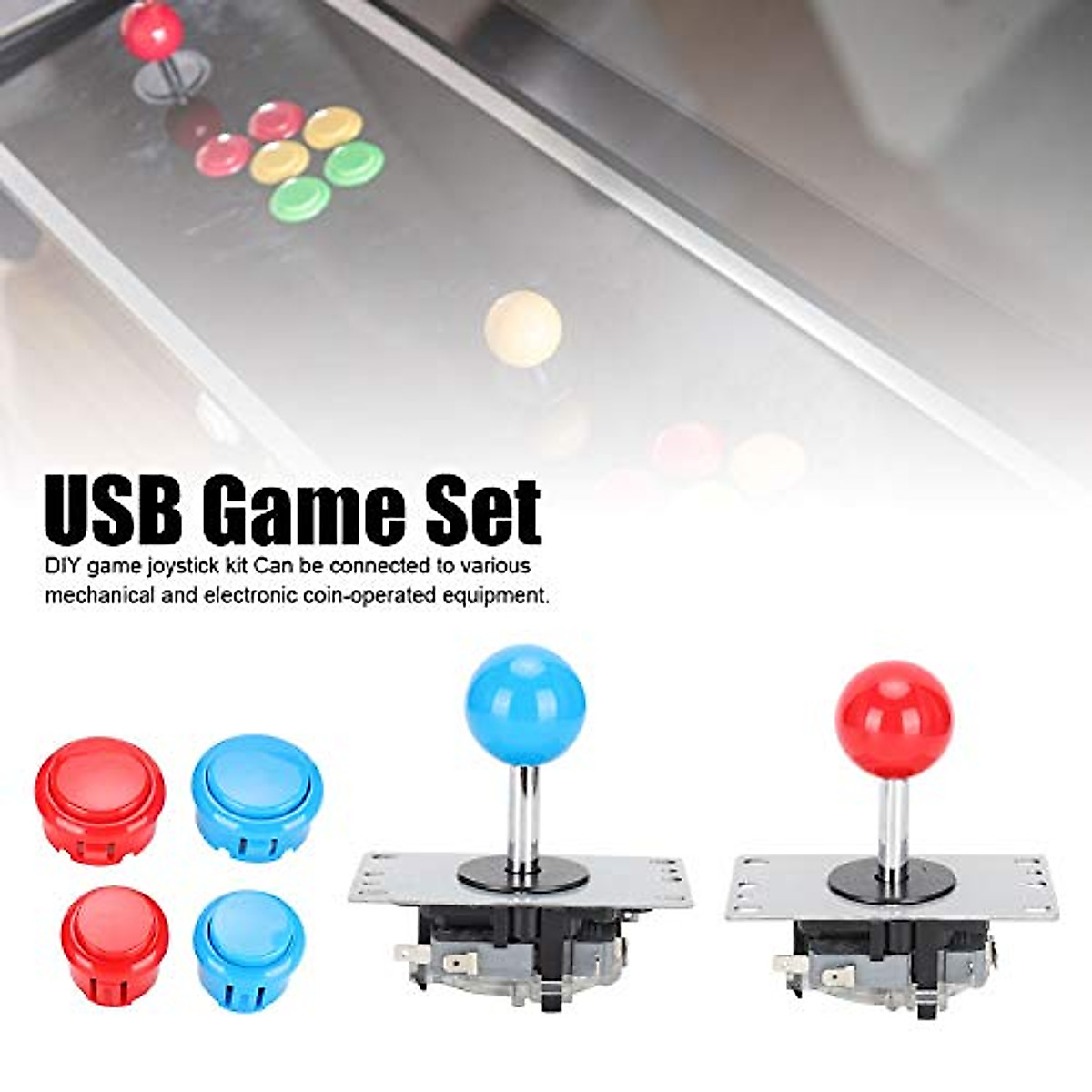 USB Game Set, Fighting Game Accessory Professional Made Can Be Connected to Button Lights Can Be Connected to Various Devices for Silky Arcade Experience(Double Suit Blue + red)