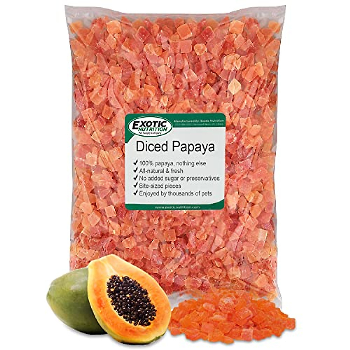 Exotic Nutrition Papaya Treat 1/2 LB - Healthy Natural Dried Fruit Treat - Sugar Gliders, Rats, Parrots, Hamsters, Squirrels