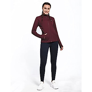 baleaf Women's Fleece Running Jacket Water Resistant Full Zip Winter Cold Weather Gear Thermal Cycling Workout Jackets Wine Red XL