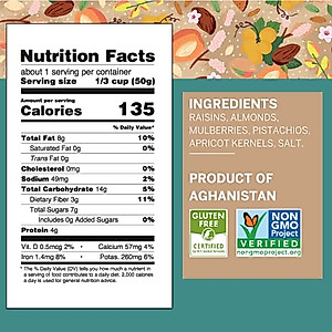 Ziba Foods Trail Mix - Sweet Apricot Kernels, Mulberries, Raisins, Almonds & Pistachios - Non-GMO, Vegan, Whole 30 Friendly & Paleo - High in Fiber, Iron & Antioxidants - Sweet & Savory, Pack of 6