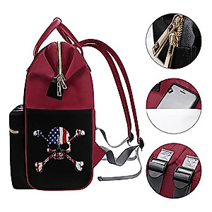 American Flag Skull Diaper Bag Backpack Large Capacity Mommy Bags Multifunction Nappy Bag Travel Back Pack Red-Style