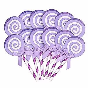 Amosfun Lollipop Cupcake Picks Paper Birthday Cake Toppers Lovely Lollipop Bow Cake Decorations Dessert Table Decorative Supplies Creative Lollipop Cake Insert Purple for Party Cake Decortion