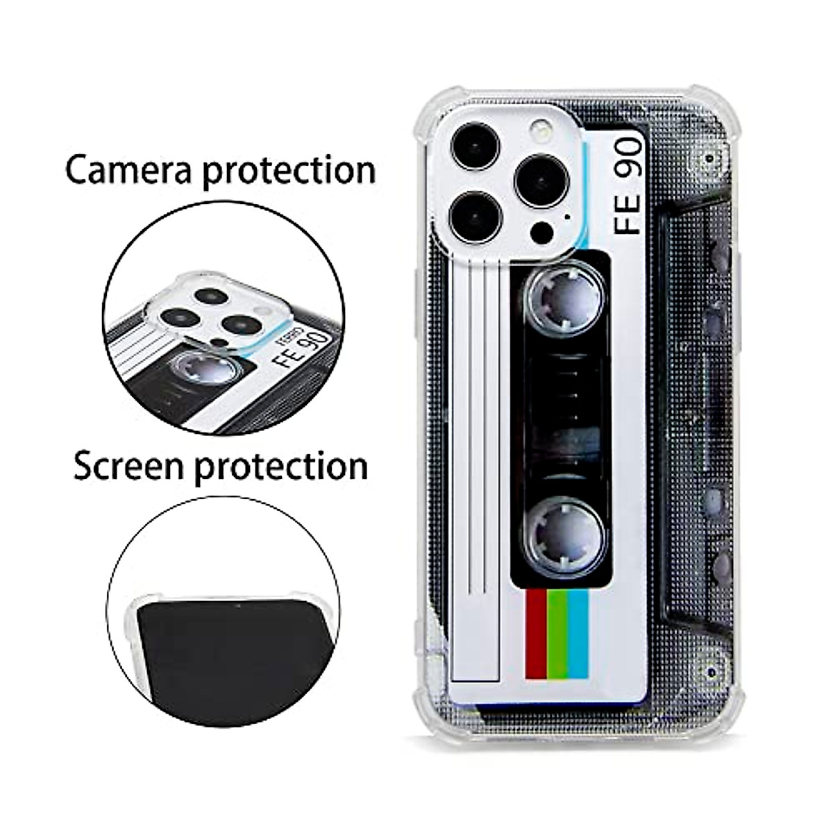 FAteamll Case for iPhone 13 Pro Max, Matte Finish Heavy Duty Soft Back Cover with Reinforced Corners TPU Soft Bumper Retro Cassette Tape Case Compatible with iPhone 13 Pro Max(6.7 Inch)