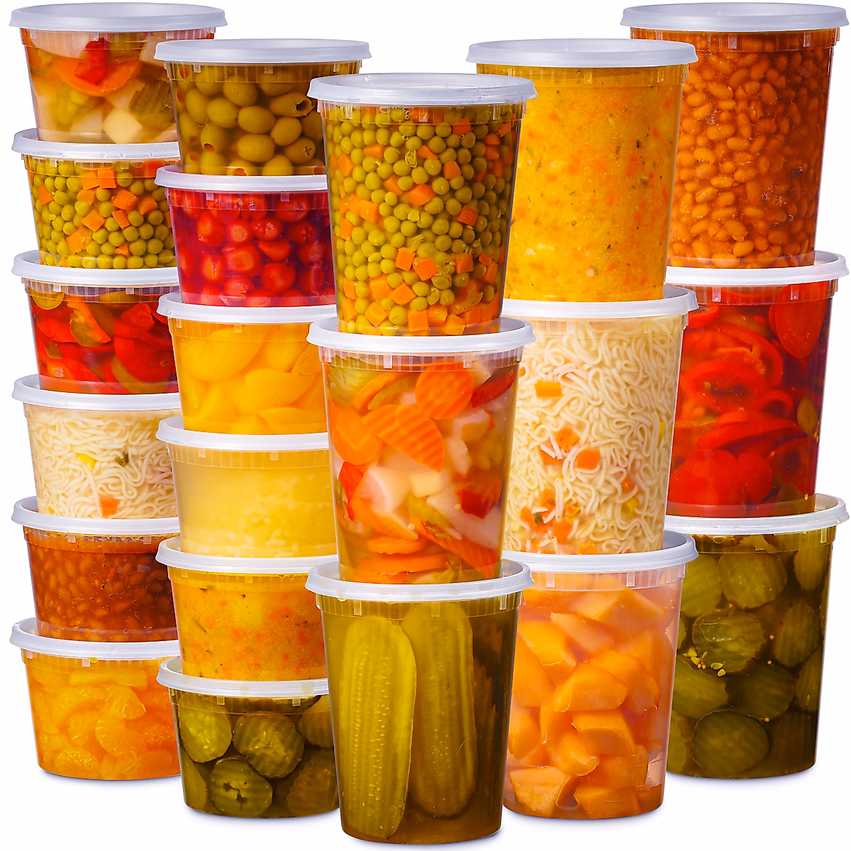 48 Pack Plastic Deli Containers with Lids (16, 32 oz 24 Each) - Food Storage Containers with Lids - Clear Disposable Meal Prep Containers, BPA Free, Stackable, Leakproof, Microwave and Freezer Safe