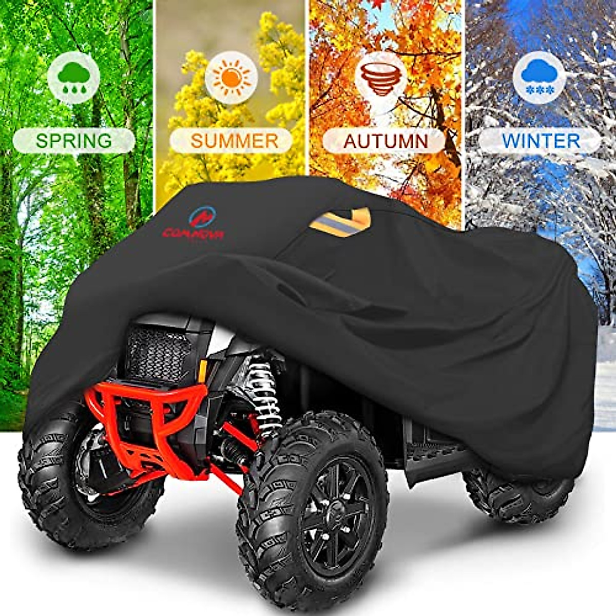 Comnova ATV Cover for 4 Wheelers - 88 Inch ATV Covers 600D Heavy Duty &amp; Waterproof, Outdoor Four Wheeler Quad Cover All Weather Large for Polaris, Kawasaki, Arctic Cat, Honda, Yamaha and More