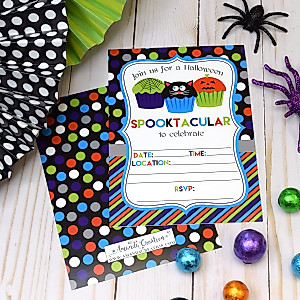 Spooktacular Halloween Cupcake Birthday Party Invitations, 20 5x7 Fill In Cards with Twenty White Envelopes by AmandaCreation