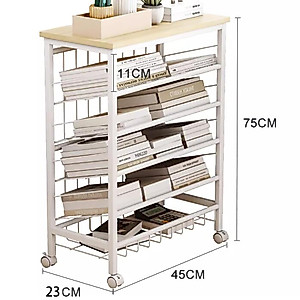 Atkits Rolling Metal Cart with Shelves Utility Cart Organizer 6 Tier Movable Bookshelf Cart Desk Side Cart with Wheels,White