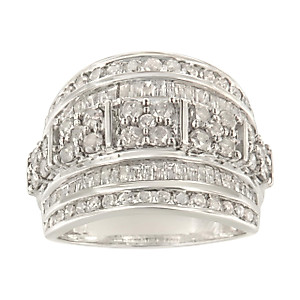 Haus of Brilliance .925 Sterling Silver 2.0 Cttw Round & Baguette Cut Diamond Multi-Row Channel Set Tapered Cocktail Fashion Ring (I-J Color, I3 Clarity) - Size 6