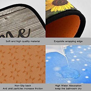 Sunflowers Wooden Kitchen Rugs Non-Slip Fall Kitchen Mat for Floor Farmhouse Kitchen Decor Accessories 2 PCS Comfort Foam Rug Doormats Standing Mat