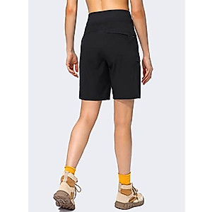 Women's Hiking Long Shorts 9" Quick Dry Cargo Bermuda Shorts Lightweight Knee Length with Zipper Pockets for Women(Black,M)