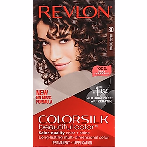 Revlon Colorsilk Beautiful Color Permanent Hair Color, Long-Lasting High-Definition Color, Shine & Silky Softness with 100% Gray Coverage, Ammonia Free, 030 Dark Brown, 1 Pack