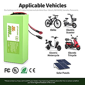 H HAILONG 36V 8Ah 288Wh Ebike Battery, Electric Bike Scooter Lithium Battery with Charger,2A Charger and BMS for 250W 350W 500W Motor(36v 8Ah)