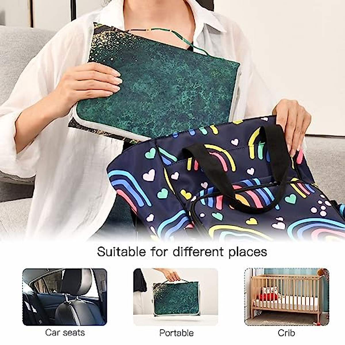 Marble Portable Baby Changing Pad Diaper Changing Table Pad Foldable Travel Changing Station with Built-in Pillow for Newborn Essentials Baby