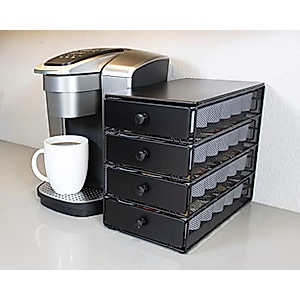 Nifty Coffee Pod Drawer – Black Satin Finish, Compatible with K-Cups, 72 Pod Pack Capacity Rack, 4-Tier Holder, Super-Sized Storage, Stylish Home or Office Kitchen Counter Organizer