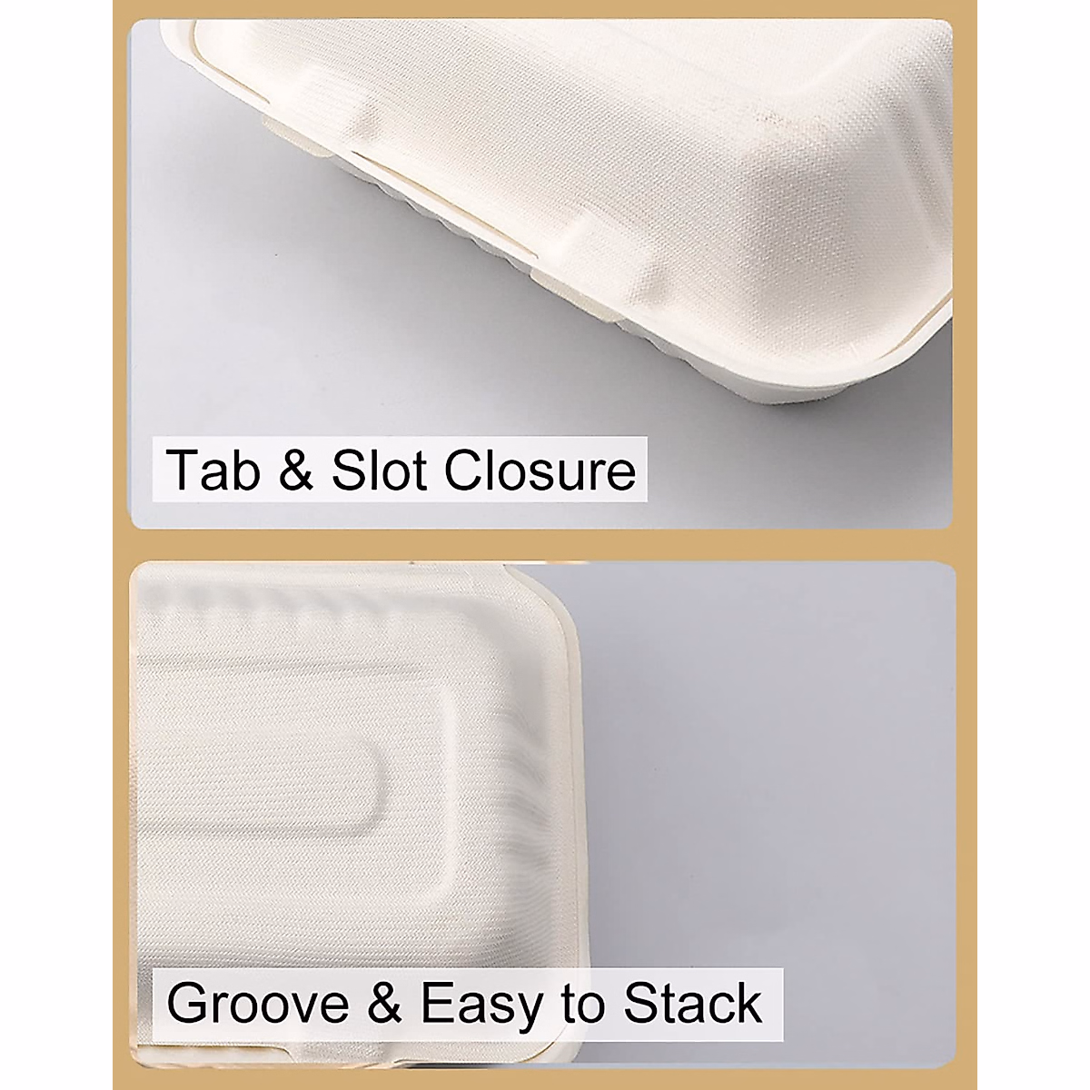 Elsjoy 90 Pack 9"x 6" Clamshell Take Out Containers, 2 Compartment Compostable Hinged Food Containers Disposable To Go Boxes, Sugar Cane Takeaway Boxes for Restaurant, Party, Microwave Safe