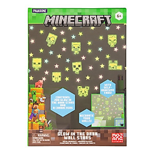 Minecraft Official Licensed Glow in The Dark Wall Decal Stars, Kids Room Wall Decals, Reusable Decorations, Playroom and Bedroom Gaming Decor and Gift | Paladone