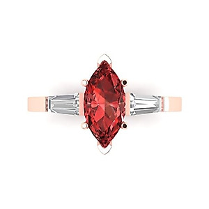 Clara Pucci 2 ct Marquise cut 3 stone Solitaire Genuine Natural Red Garnet Engagement Promise Anniversary Bridal Ring 18K Rose Gold 9