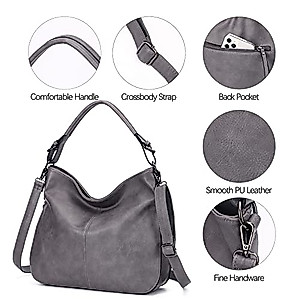 Hobo Bags for Women PU Leather Shoulder Bag Large Handbags Crossbody Purse Ladies Tote Bags with Adjustable Shoulder Strap Gray