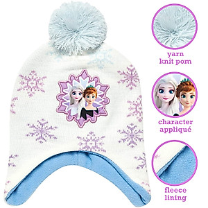 Disney Girls Frozen Winter Hat and 2 Pair Gloves or Mittens (Age 2-7) (White/Purple Gloves, Age 4-7)