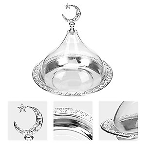 YARNOW Metal Cake Tray with Clear Dome Round Cookie Tray Silver Food Serving Plate Dish Platter Holder Heavy Weight Cheese Dish for Home Kitchen
