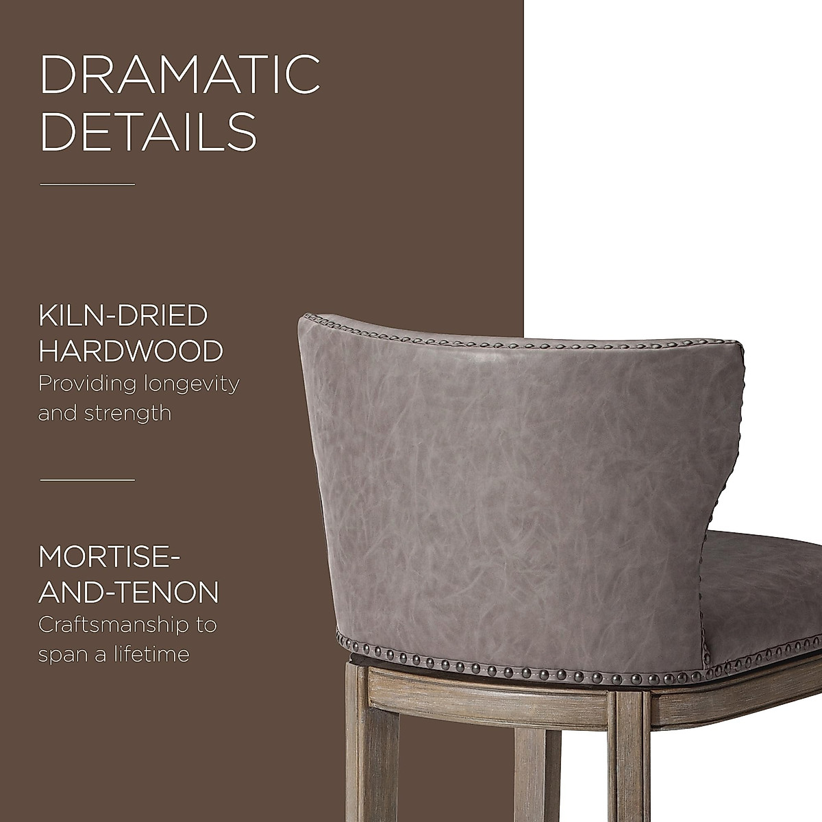 Maven Lane Hugo 26 Inch High Counter Height Barstool with Low Back in Reclaimed Oak Finish with Ronan Stone Vegan Leather Upholstered Seat