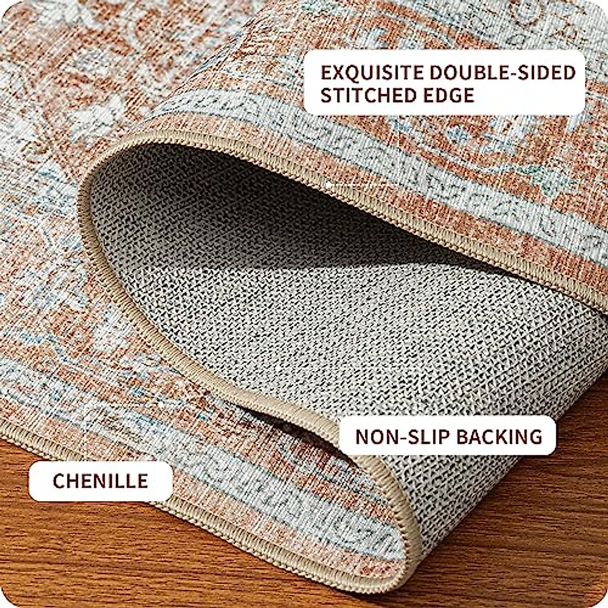 ILANGO Non Slip Area Rugs 5'x7' for Living Room Distressed Traditional Kitchen Rugs Washable, Carpet Runner Floor Mat for Indoor Entryway Bedroom Laundry Room, Low Pile & Easy to Clean