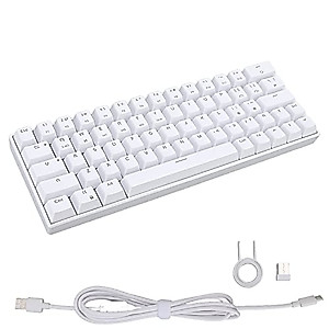 Gaming Keyboard, Long Battery Life Small Portable White Triple Mode Ergonomic Design Gaming Mechanical Keyboard for Home and Office (Brown Switch)