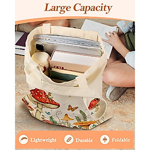Miss Adola Aesthetic Canvas Tote Bag with Inner Pocket for Women Unique Funny Pattern Design Casual Sturdy Cloth Cotton Totes Bag with Pattern for Vacation, Shopping, Work, Gym - Mushroom Forest