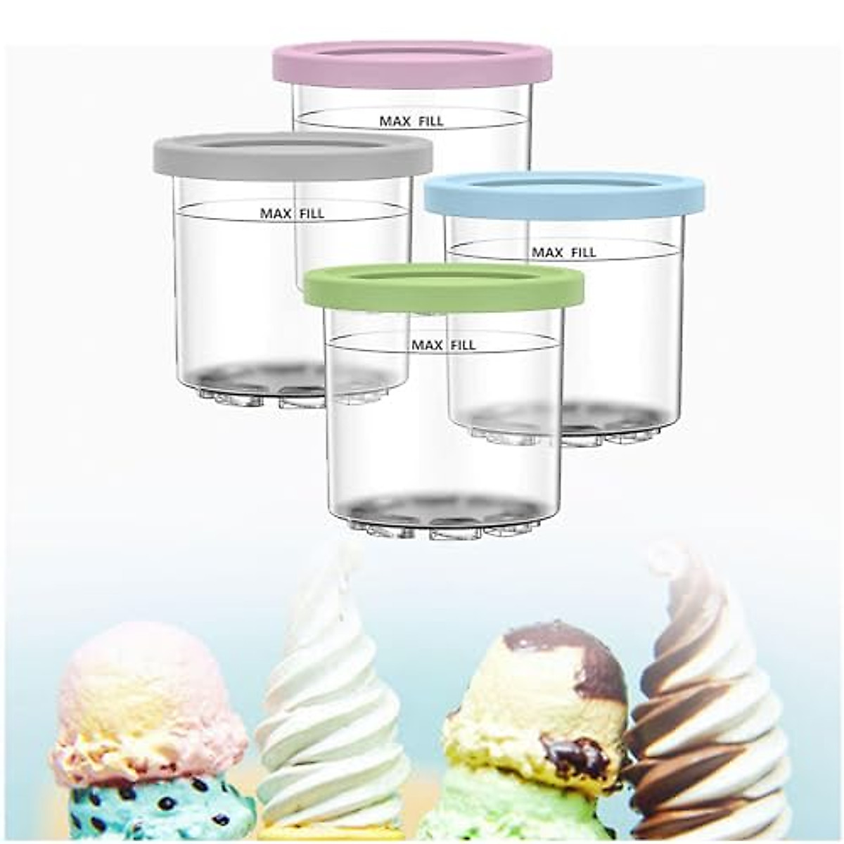 Creami Deluxe Pints, for Ninja Creami Containers 4 Pack,16 OZ Ice Cream Pint Cooler Dishwasher Safe,Leak Proof for NC301 NC300 NC299AM Series Ice Cream Maker