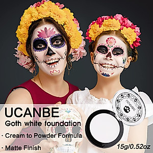 UCANBE Goth White Cream to Powder Foundation Makeup, Professional Clown White Face Body Paint with Matte Finish for Halloween, SFX Makeup, Cosplay, Costume, Stage, Mime & Film(0.52oz)