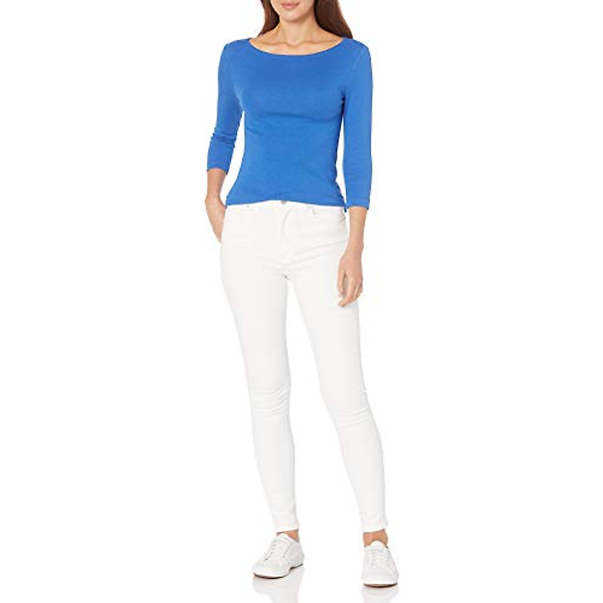 Amazon Essentials Women's Slim-Fit 3/4 Sleeve Solid Boat Neck T-Shirt, Cobalt Blue, X-Large