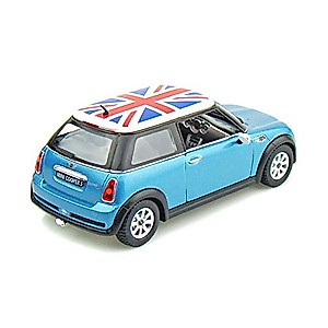 KiNSMART Mini Cooper S 5" 1:28 Scale Die Cast Metal Model Toy Car British Flag Blue w/Pullback Action