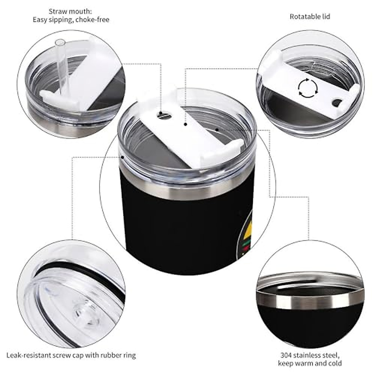 Rasta Ankh Rastafarian Egyptian 40OZ Tumbler Stainless Steel Travel Mug Water Bottle Car Cup Tea Cups with Lid Black-style