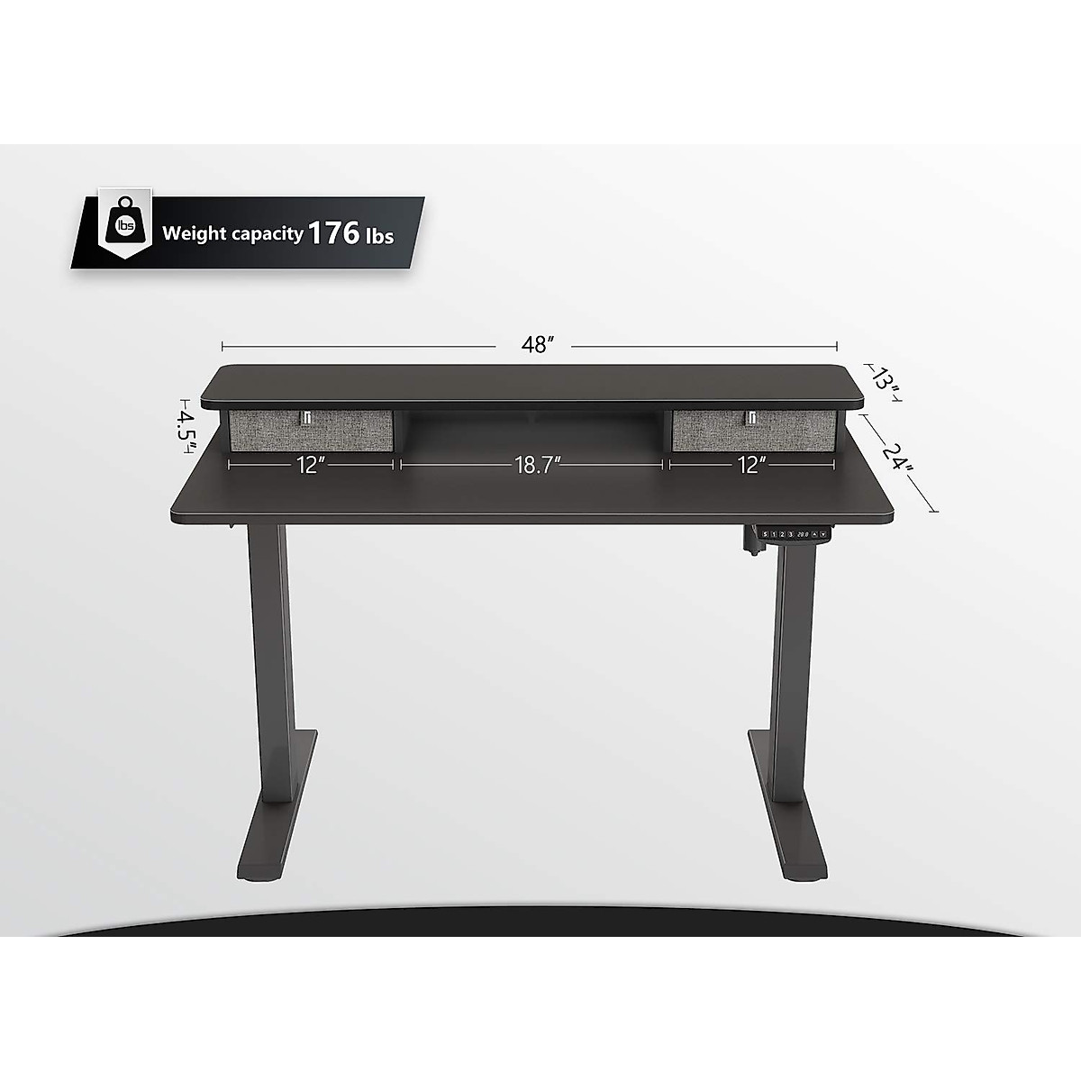 CubiCubi Electric Standing Desk with Double Drawers, 48x24 Inch Height Adjustable Sit Stand Desk with Storage Shelf, Home Office Computer Workstation, Black