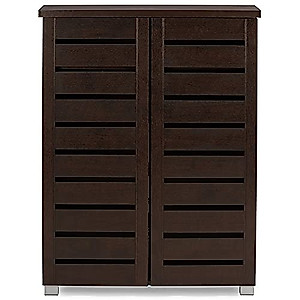 BOWERY HILL Contemporary 2 Door Wooden Shoe Cabinet, 15 Pairs Shoe Rack Storage Organizer in Dark Brown