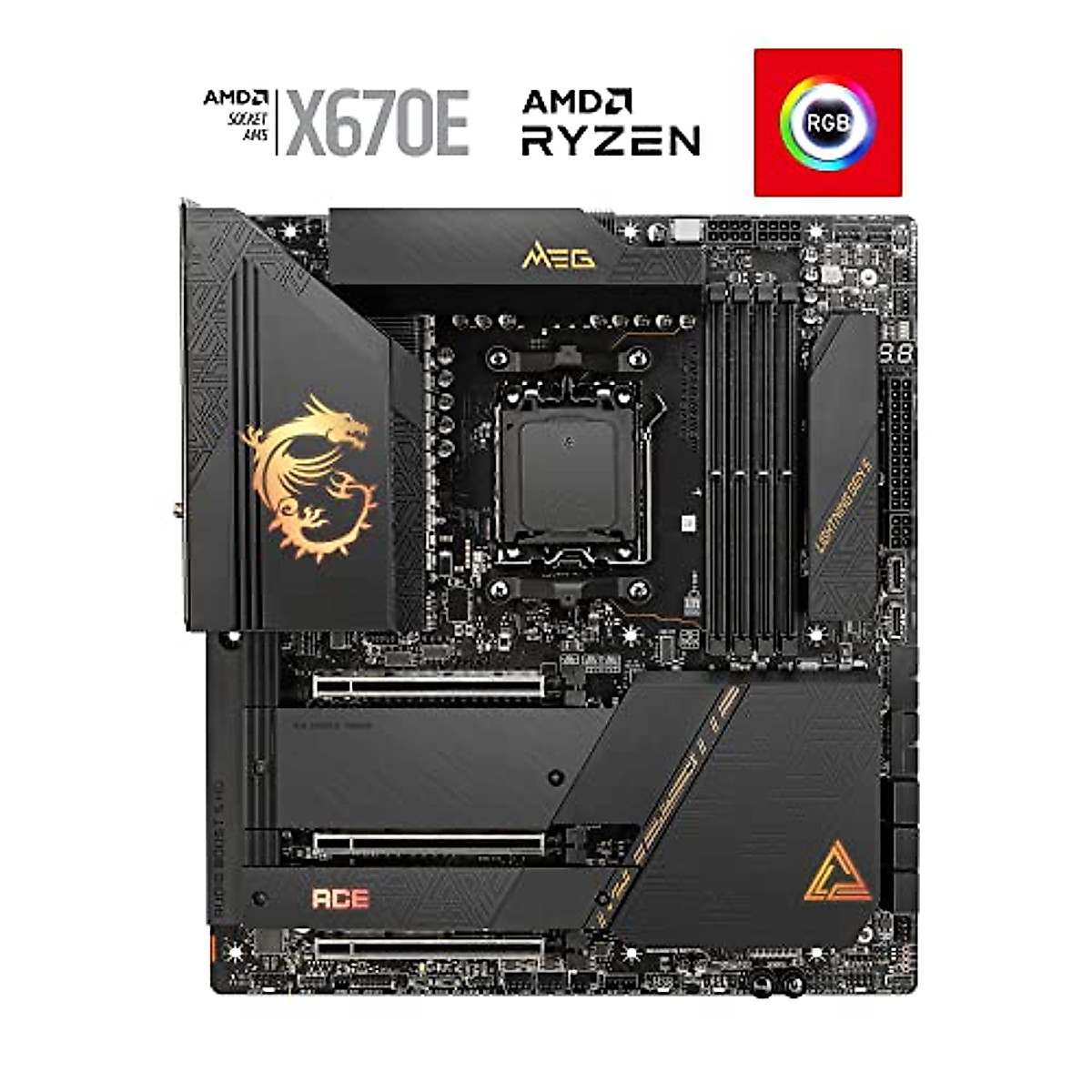 MSI MEG MEG X670E ACE Gaming Motherboard (AMD AM5, DDR5, PCIe 5.0, SATA 6Gb/s, M.2, USB 3.2 Gen 2, Wi-Fi 6E, HDMI/DP, EATX)