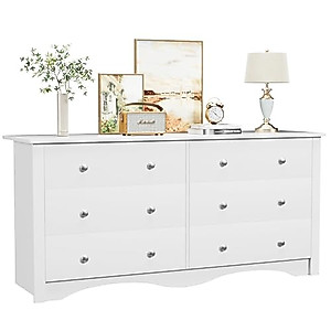 Shahoo Dresser for Bedroom with 6 Drawers Wide Chest Storage Organizer and TV Stand for Living Room, Closet, Hallway, Dormitory,White