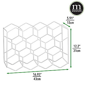mDesign Metal Hexagon 3-Tier Wine Rack - Minimalist Bottle Holder for Kitchen Countertop, Pantry, or Refrigerator Space - Wine, Beer, Pop/Soda, Water Bottles, and Juice, Holds 11 Bottles - Matte White